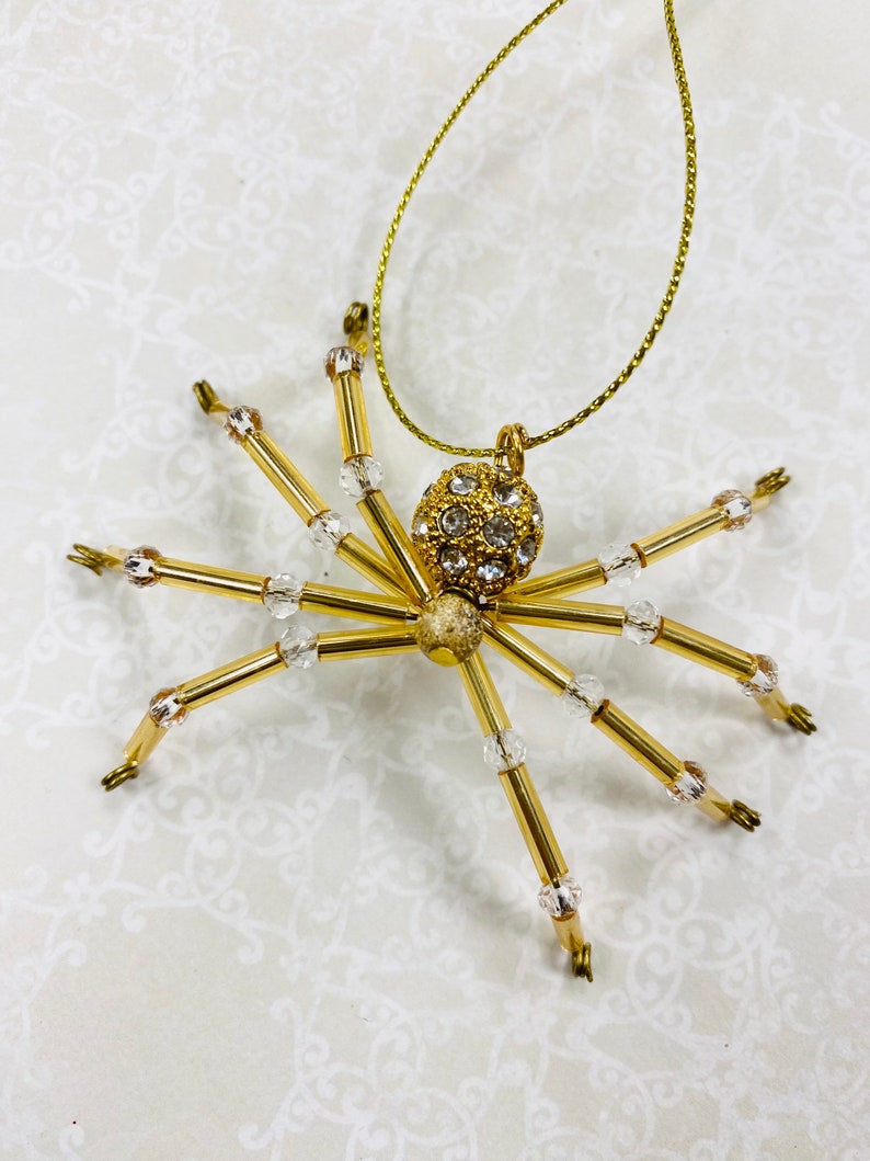 Golden Lucky Beaded Christmas Spider Traditional Lucky - Etsy