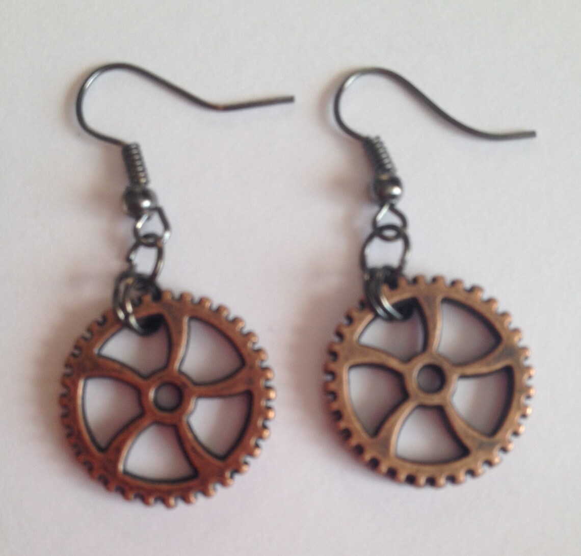 Steampunk Metal Cog / Gear Dangle Earrings Available in - Etsy