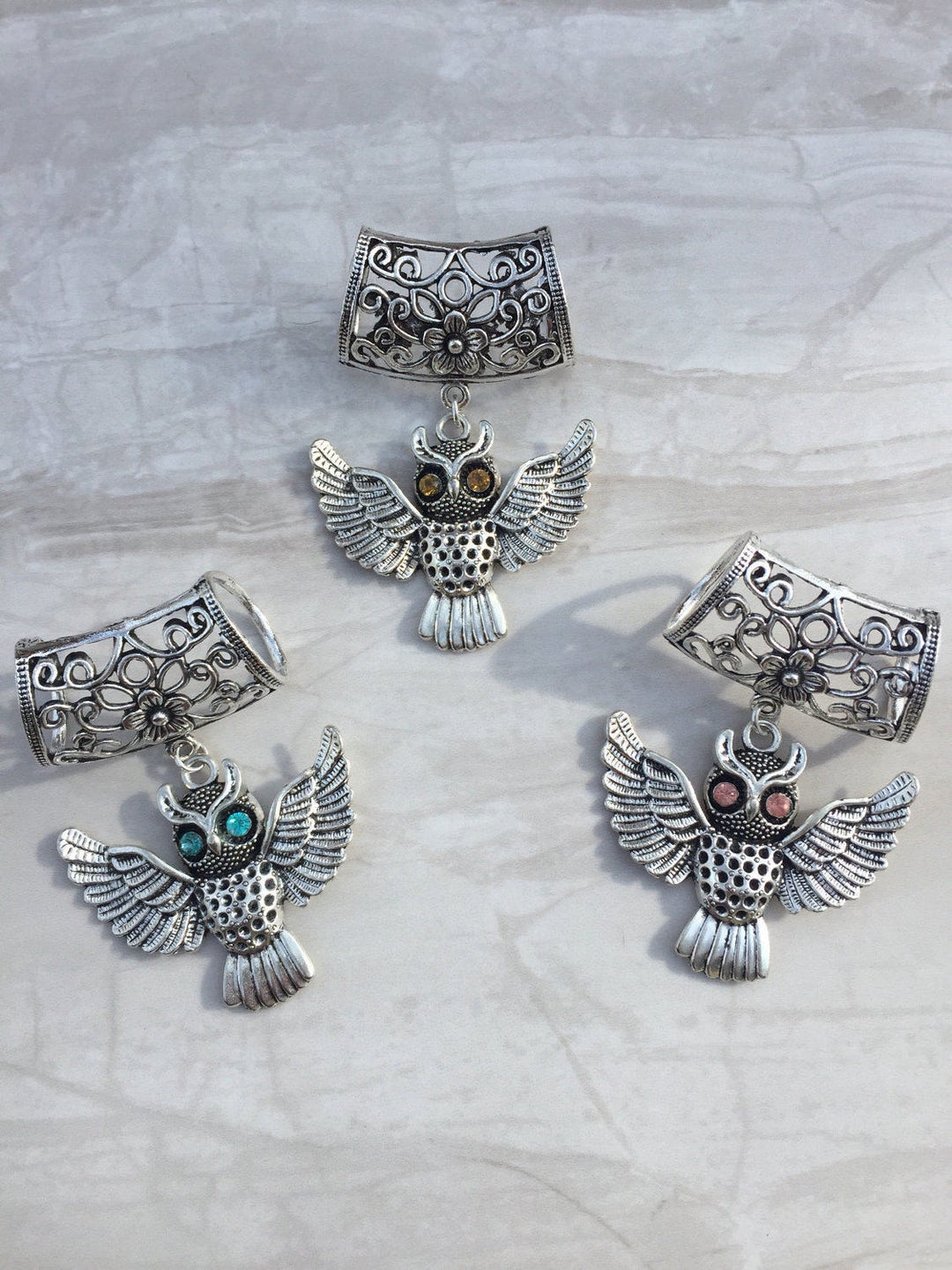 Rhinestone Owl Scarf Bail, Silver Scarf Bail, Scarf Pendant, Scarf Ring ...