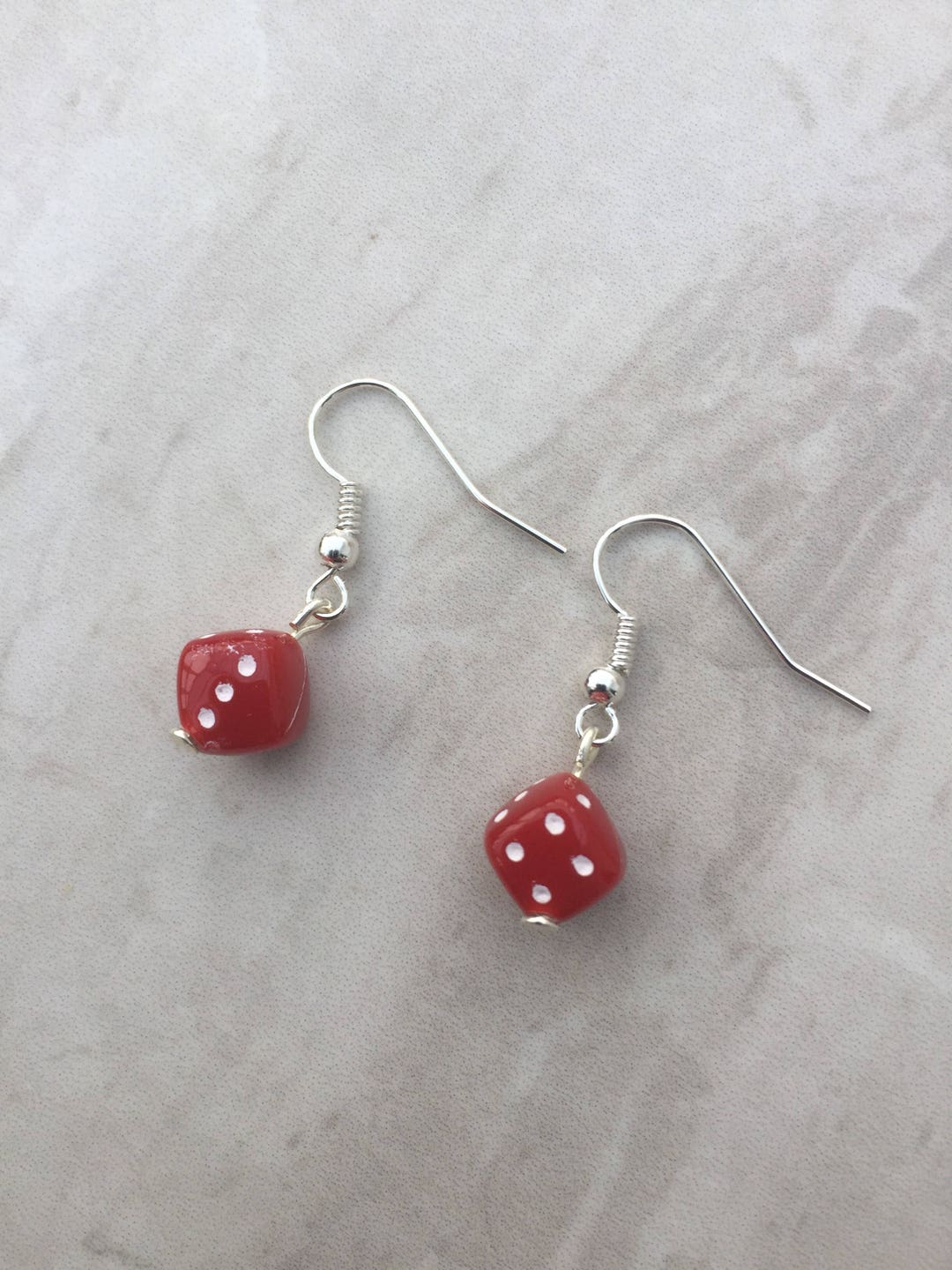 Red Dice Dangle Earrings, Lucky Dice Earrings, Drop Earrings, Novelty ...