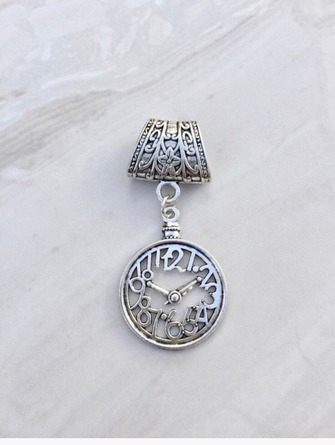 Small Silver Clock Scarf Bail, Silver Scarf Bail, Scarf Pendant, Scarf ...
