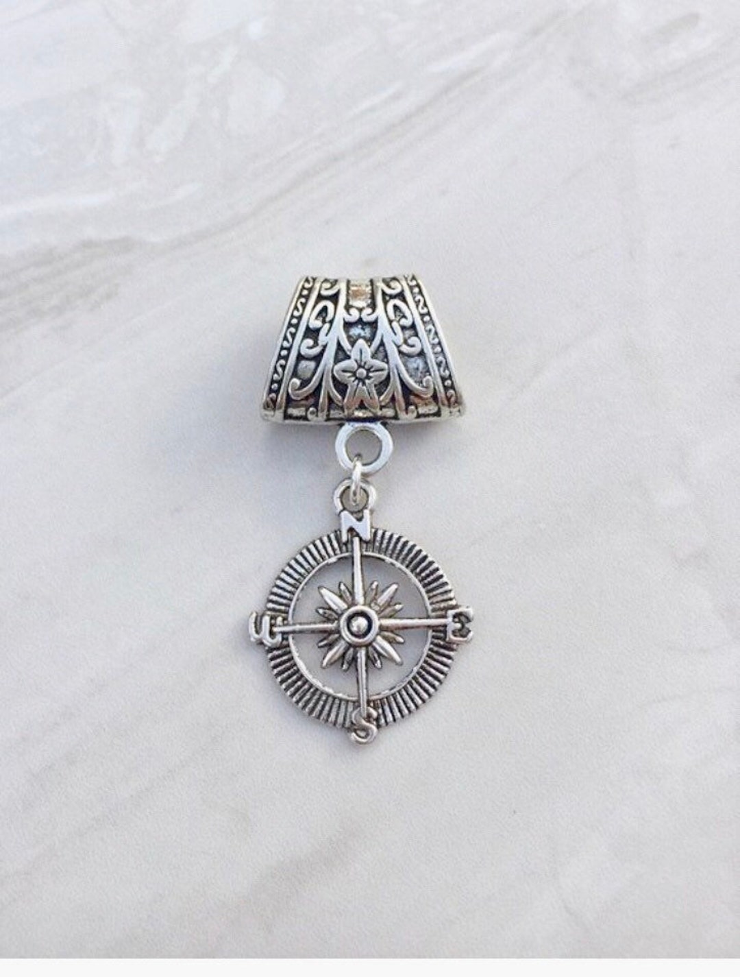 Small Silver Compass Scarf Bail, Silver Scarf Bail, Scarf Pendant ...