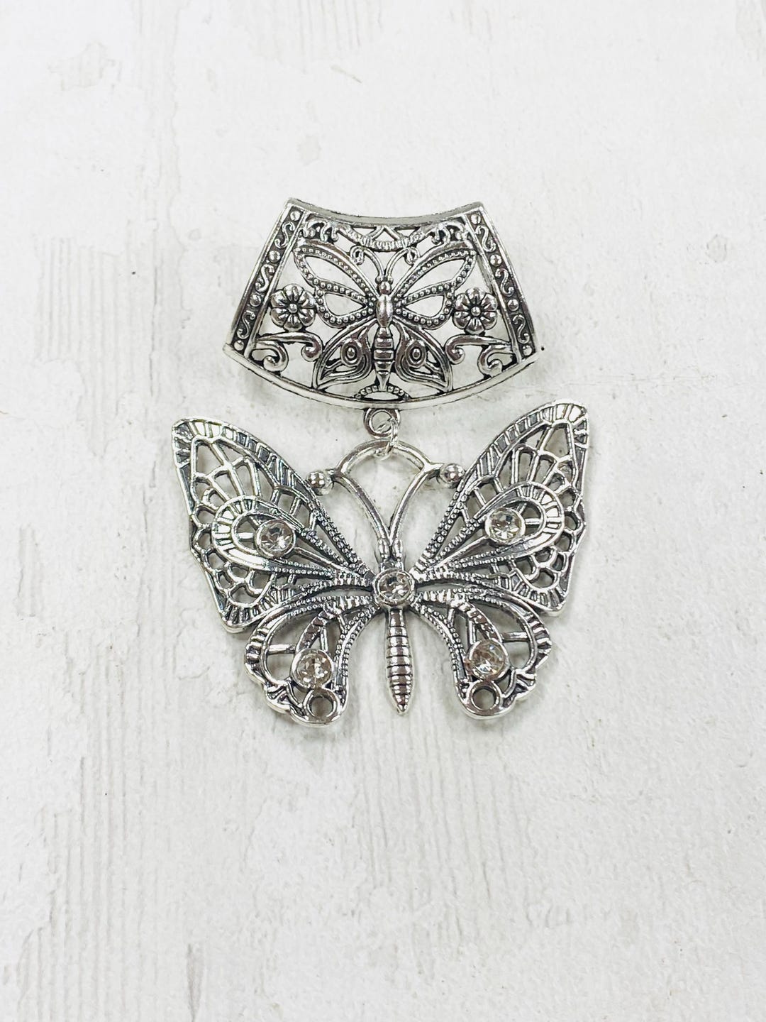 Rhinestone Butterfly Silver Scarf Ring, Bail / Ring / Slider for Silk ...
