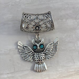 Rhinestone Owl Scarf Bail, Silver Scarf Bail, Scarf Pendant, Scarf Ring ...