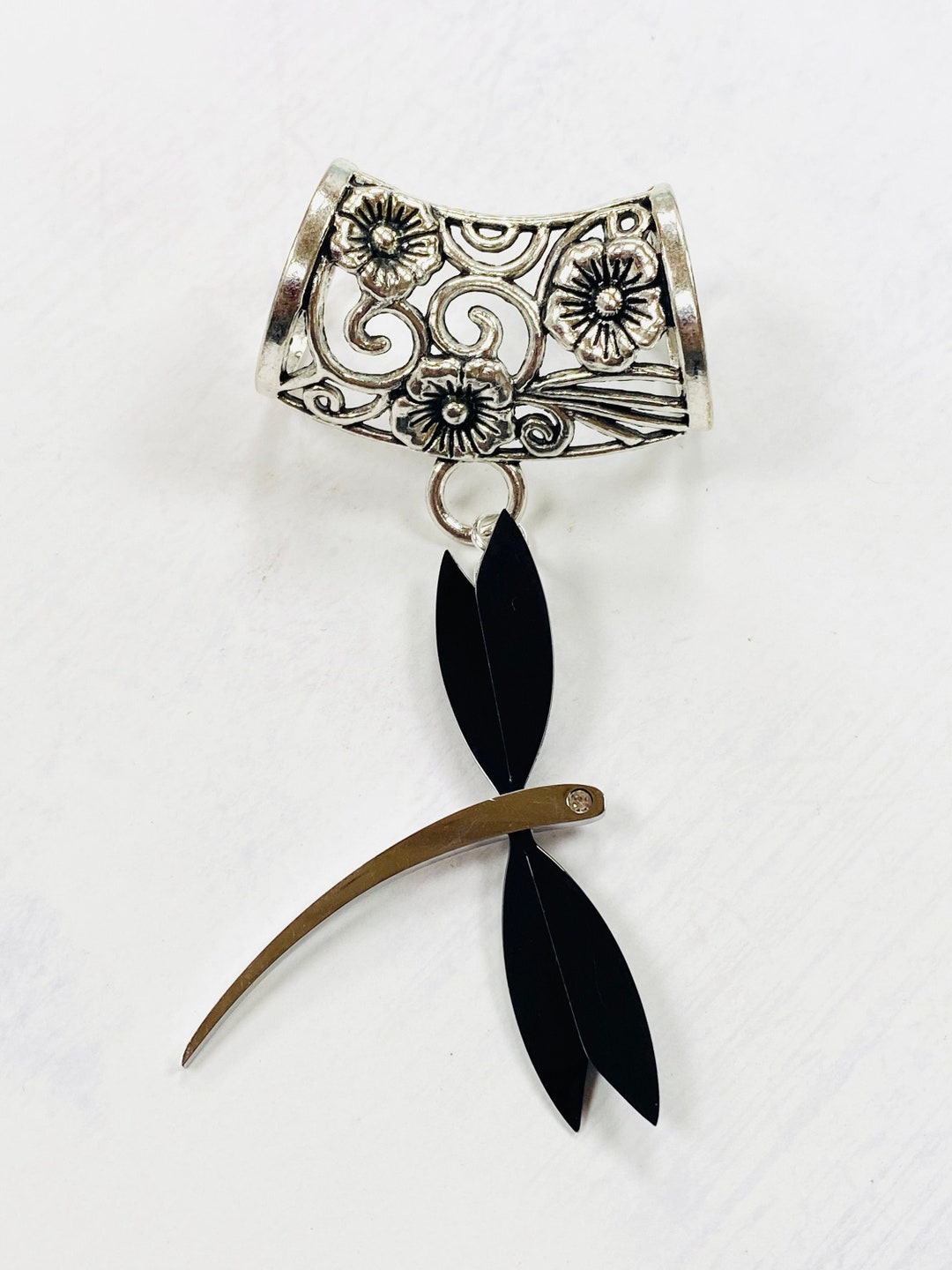 Silver Stylised Dragonfly Scarf Bail, Scarf Pendant, Scarf Ring, Scarf ...