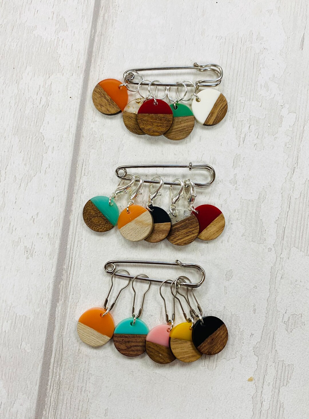 Round Wood and Resin Stitch Markers, Progress Markers / Keepers for ...
