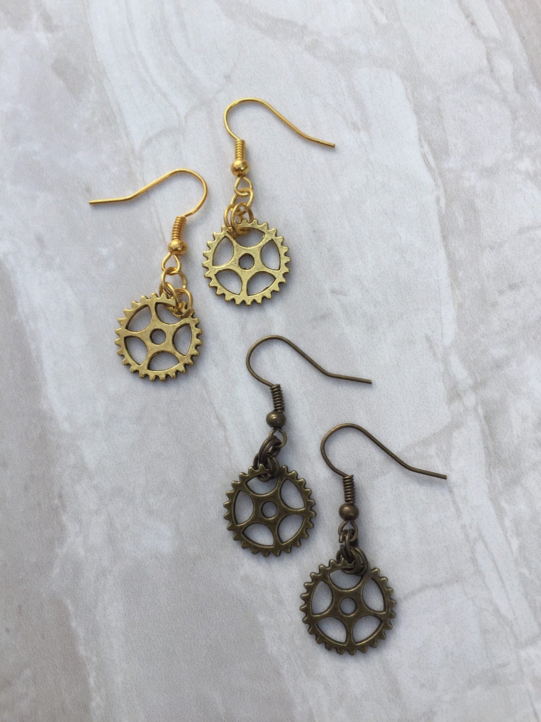 Steampunk Metal Cog / Gear Dangle Earrings - Available in Gold, Silver ...