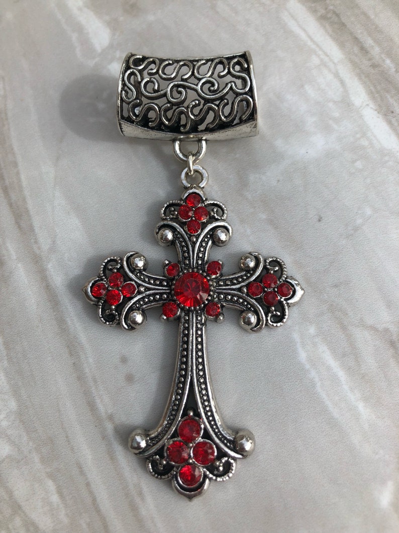 Red Rhinestone Cross Scarf Bail Silver Scarf Bail Scarf | Etsy