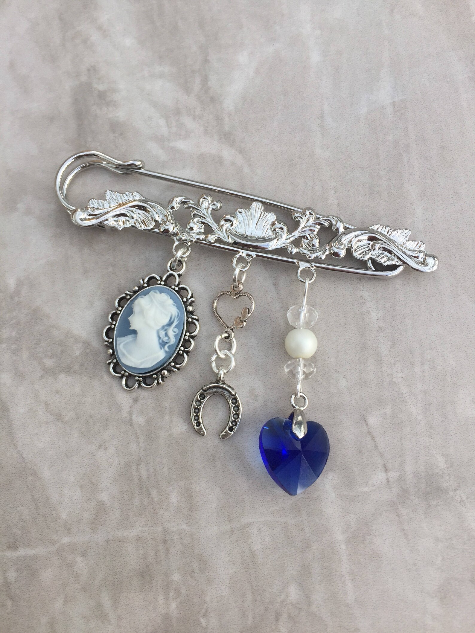 Large Ornate Bridal Charm Brooch Something Old Something New - Etsy UK