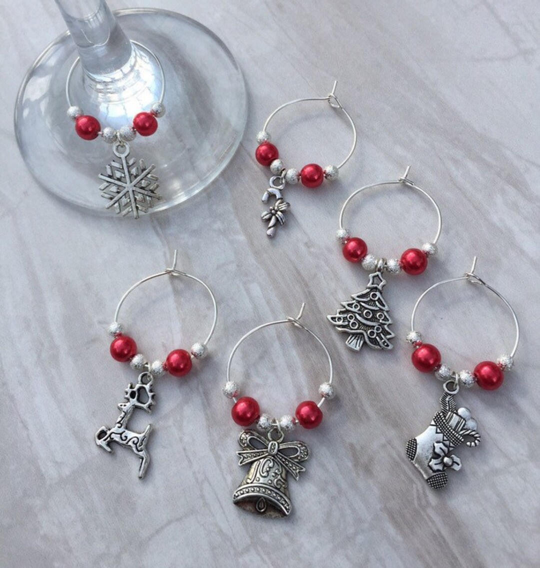 Christmas Wine Glass Charms, Set of 6 - Table Decor, Festive Charms ...
