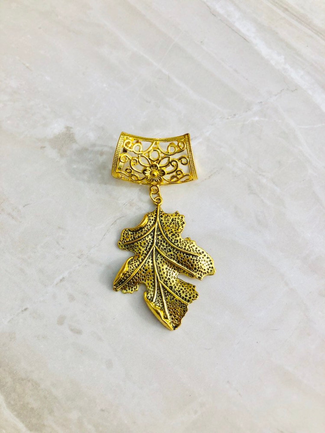 Golden Leaf Scarf Bail, Gold Scarf Bail, Scarf Pendant, Scarf Ring ...