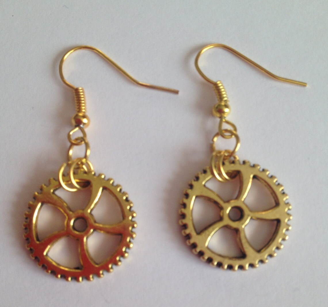 Steampunk Metal Cog / Gear Dangle Earrings Available in - Etsy