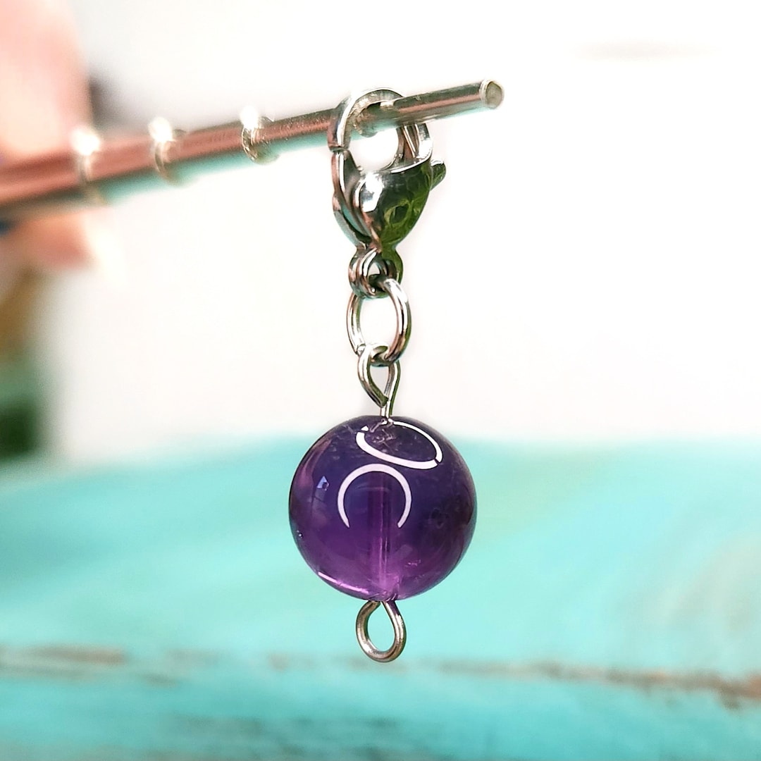 Natural Purple Amethyst Crystal Sphere Stainless Steel Stone Charm for ...