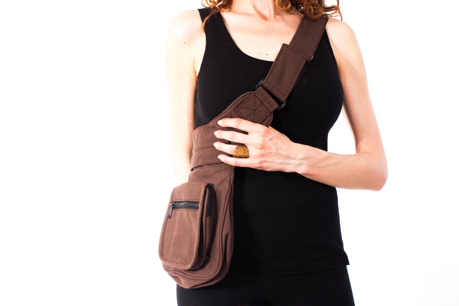 VEGAN Pocket Belt / Sling Utility Bag Hip Canvas Waist Pouch in Dark Brown. Great for Party ...