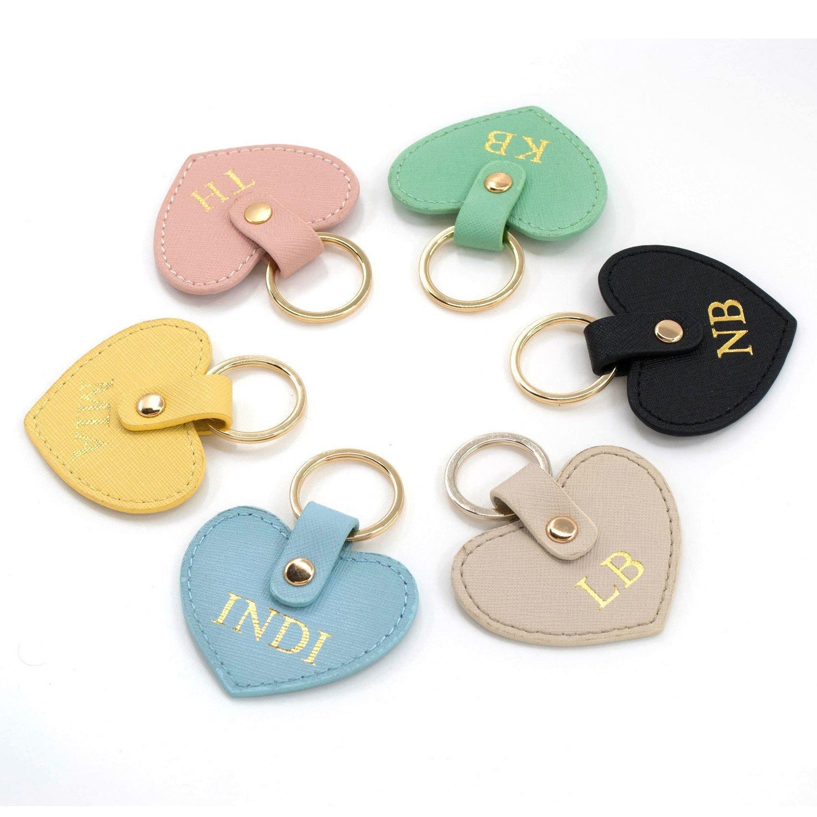 YELLOW Keyring Heart Keyring Leather Keychain Personalised - Etsy