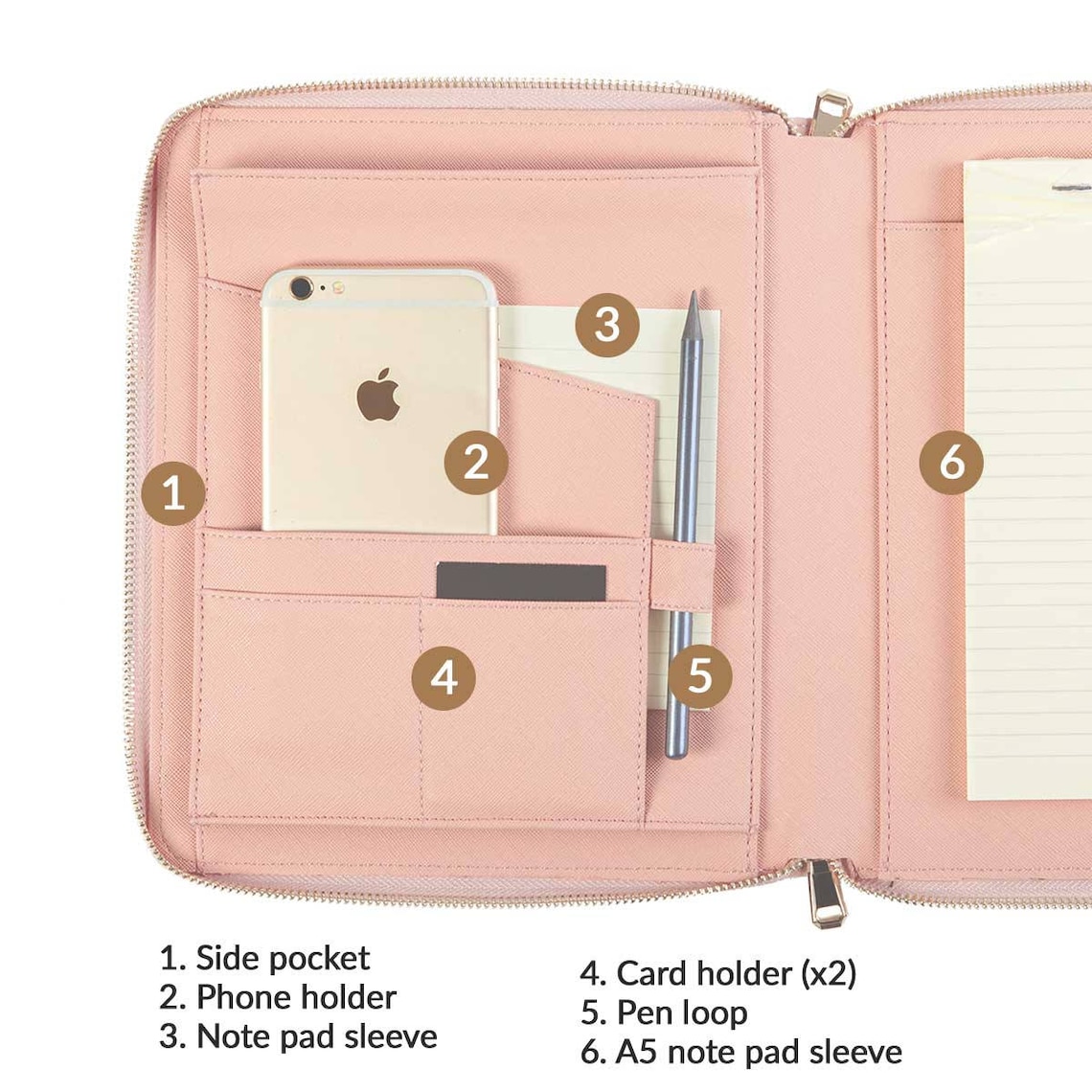 Pink Personalized Portfolio Compendium with zipper A5 | Etsy