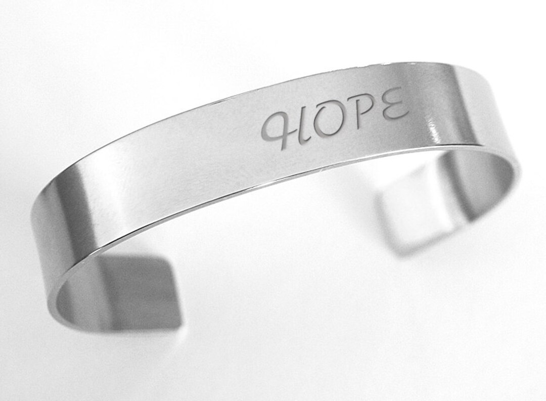 Hope stainless steel cuff bangle bracelet, personalized silver bangle ...