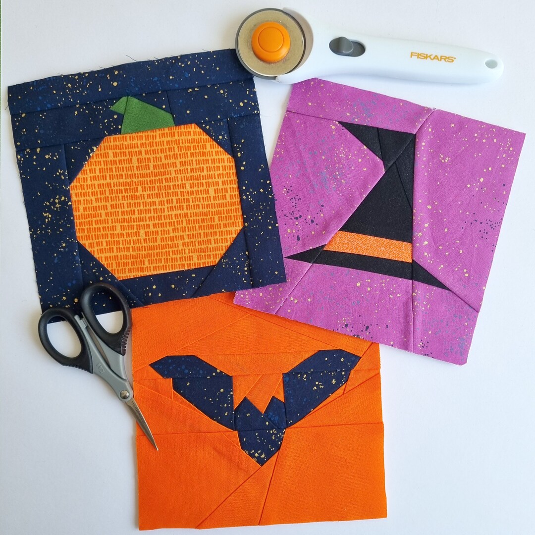 Halloween FPP Sewing Pattern Bundle, Bat Block, Pumpkin Block, Witch ...