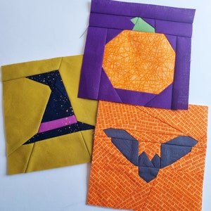 Halloween FPP Sewing Pattern Bundle, Bat Block, Pumpkin Block, Witch Hat Block - Etsy