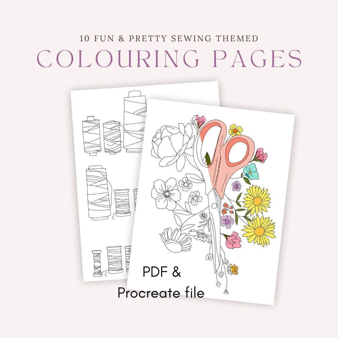 PDF and Procreate Sewing Colouring Pages, Adult Digital Printable, Hand ...