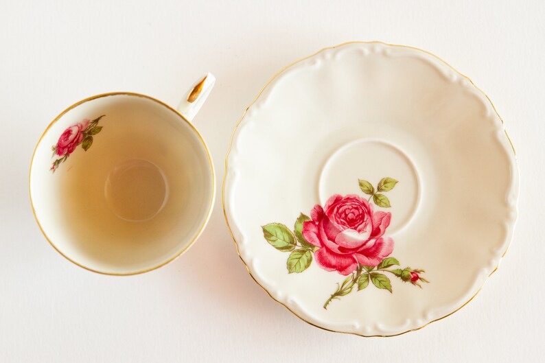 Kronester Bavaria Roses Cups and Saucers, Pink Rose, Red Rose, German Porcelain Cups, Romantic ...