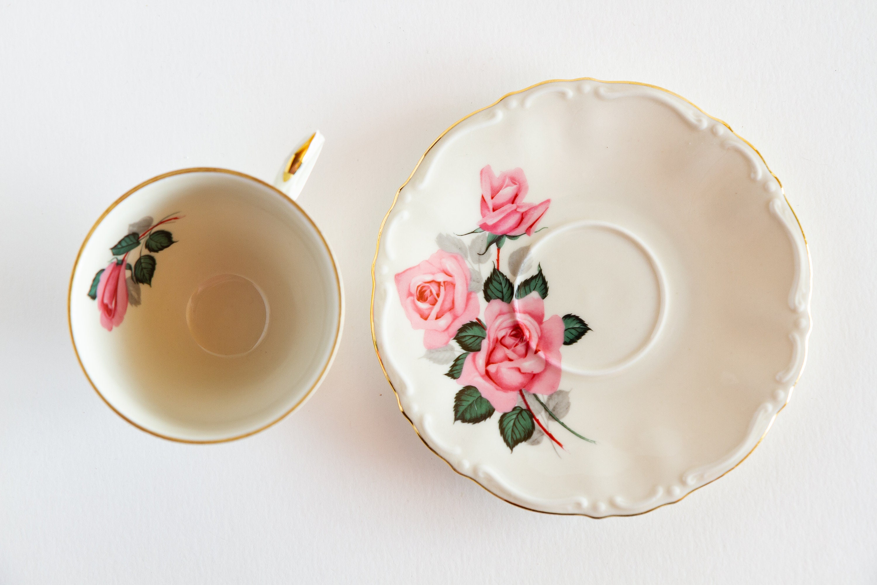 Kronester Bavaria Roses Cups and Saucers, Pink Rose, Red Rose, German ...