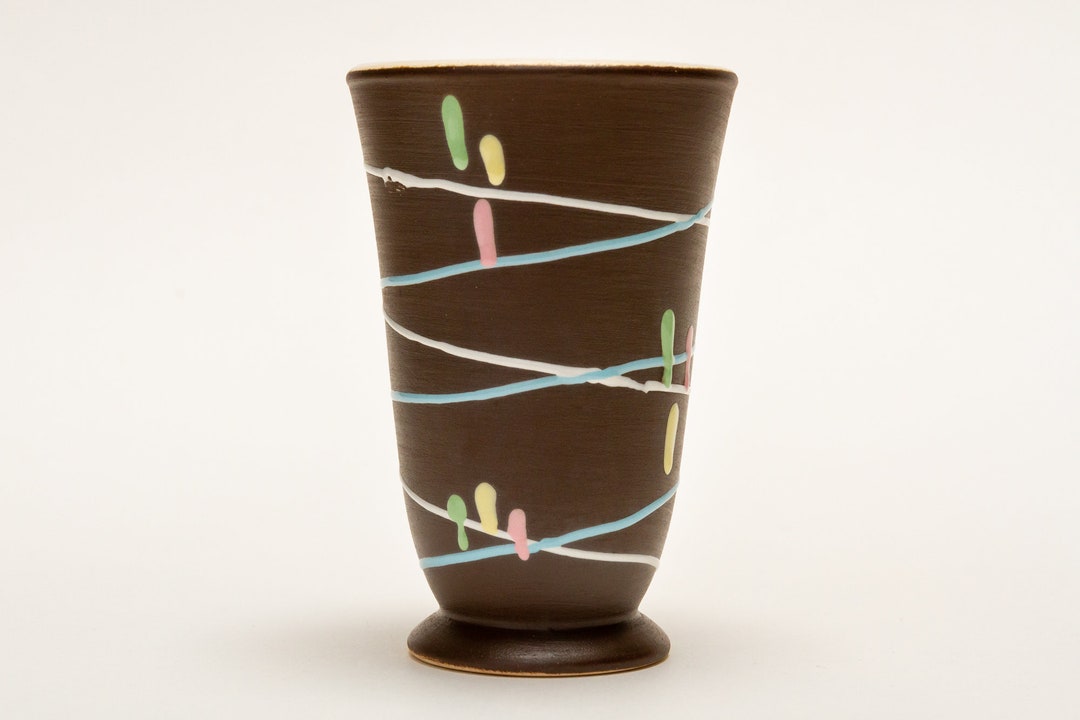 Brown Mid-century German Vase, Pastel Dots, West Germany Ceramics, Mid ...