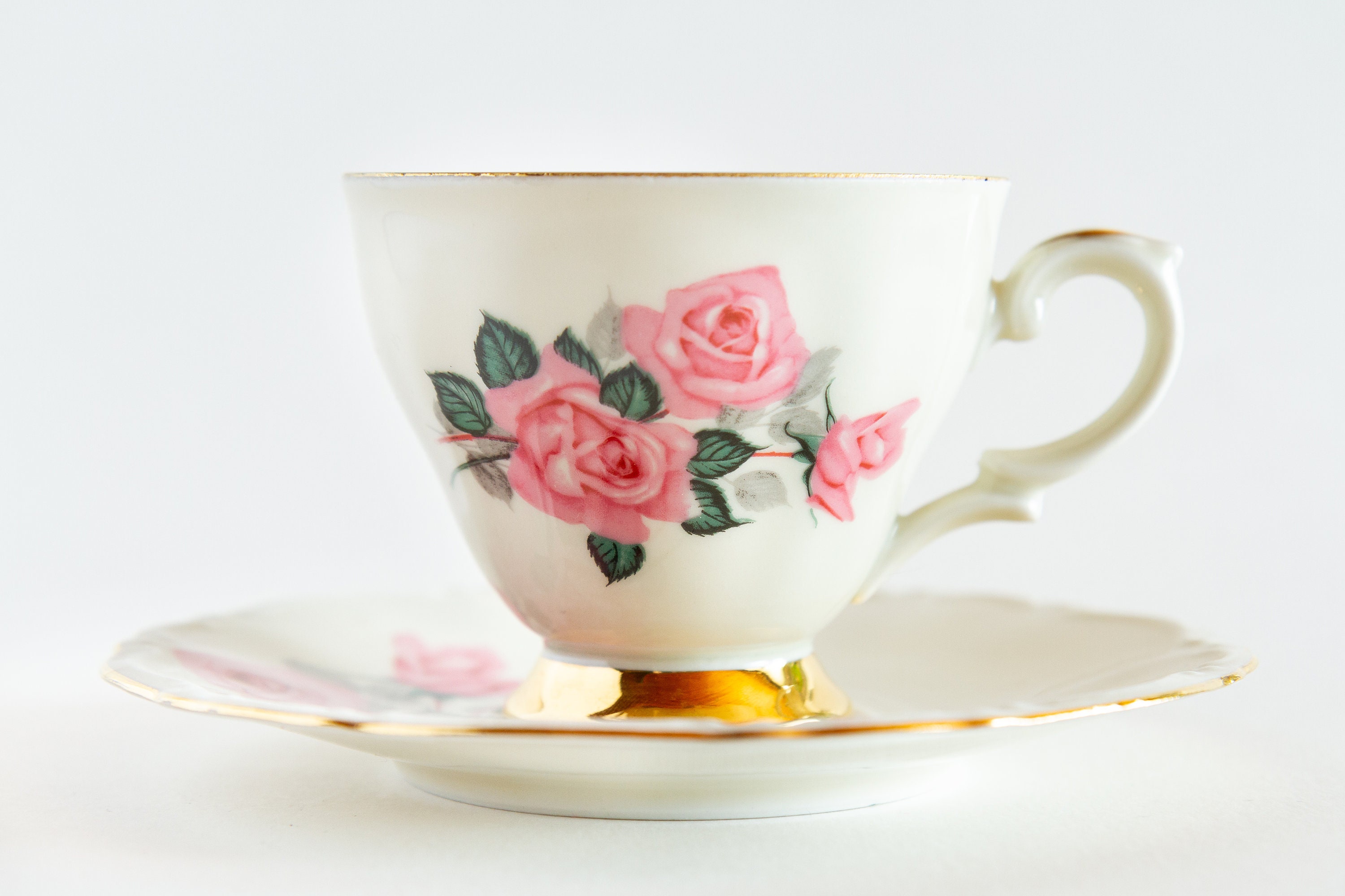 Kronester Bavaria Roses Cups and Saucers, Pink Rose, Red Rose, German Porcelain Cups, Romantic ...