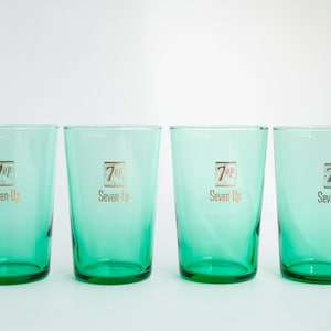 Set of Four Rare Green 7up Glasses, Arcoroc Glasses, Soft Drinks Glass ...