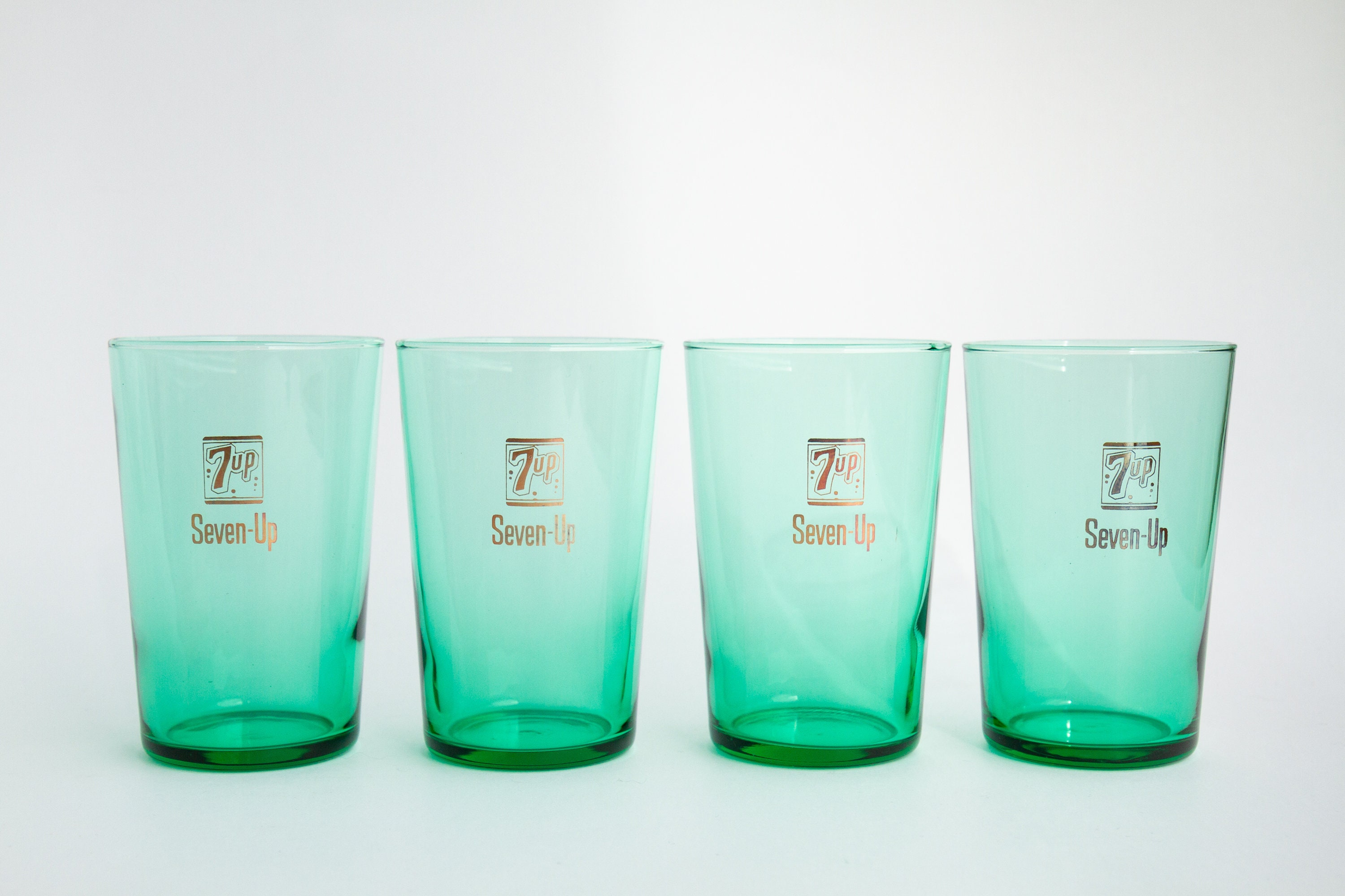 Set of Four Rare Green 7up Glasses, Arcoroc Glasses, Soft Drinks Glass ...