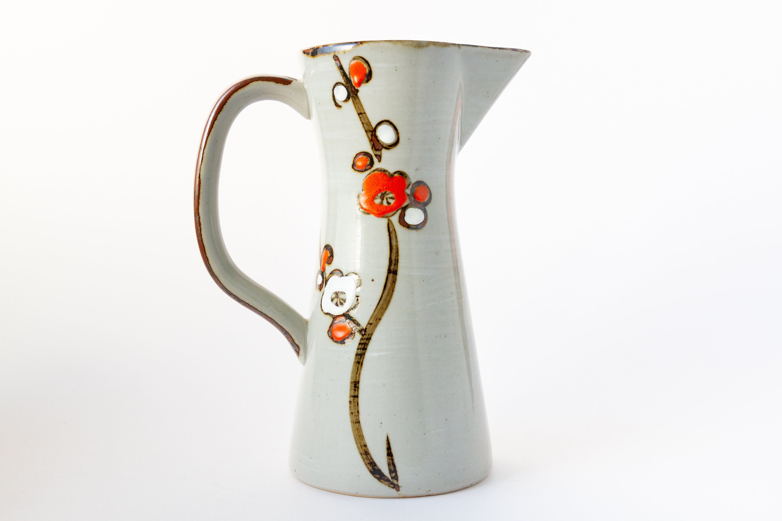 Handmade Pottery Jug and Cups, Grey Ceramic Carafe Set, Four Small Cups ...