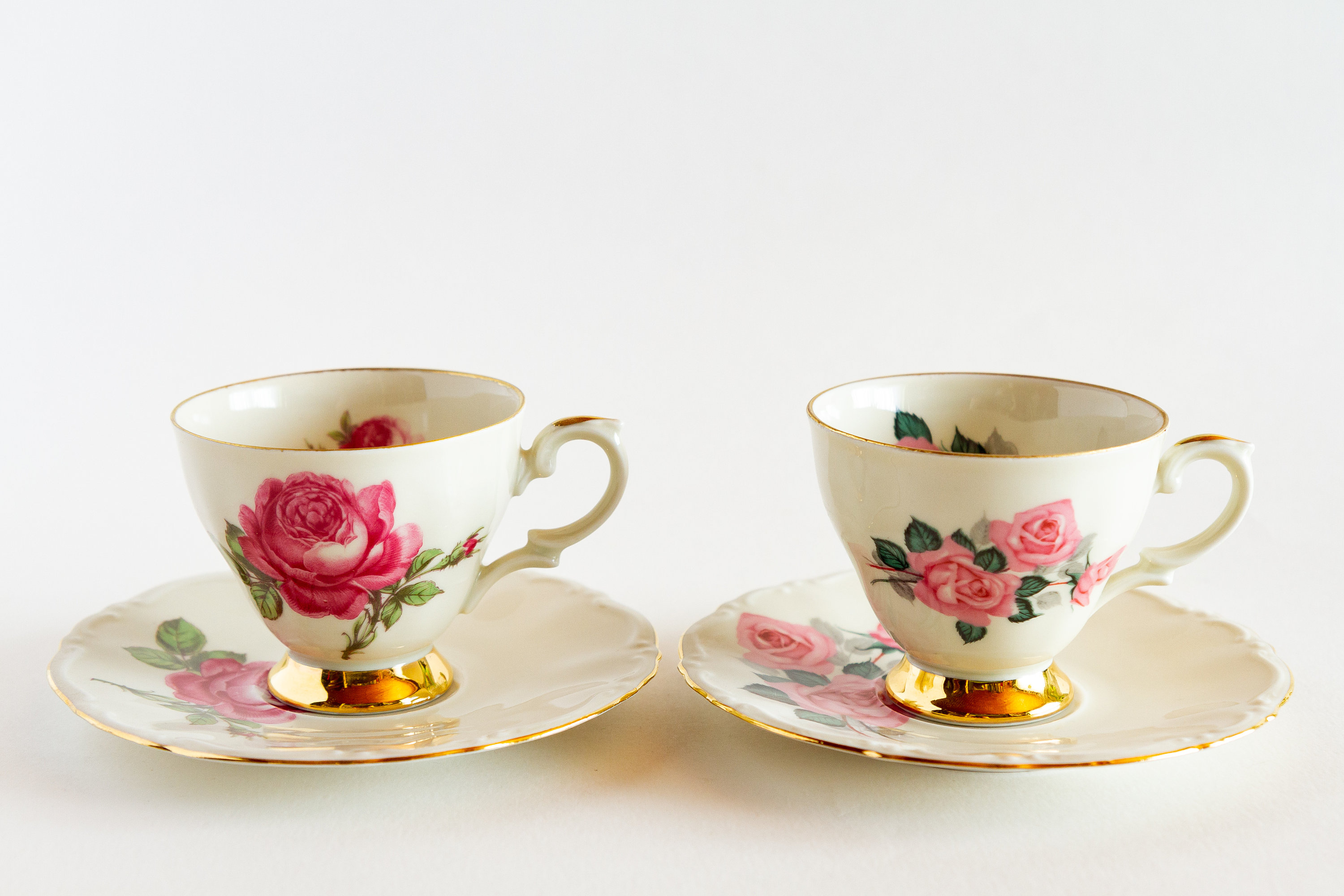 Kronester Bavaria Roses Cups and Saucers, Pink Rose, Red Rose, German ...