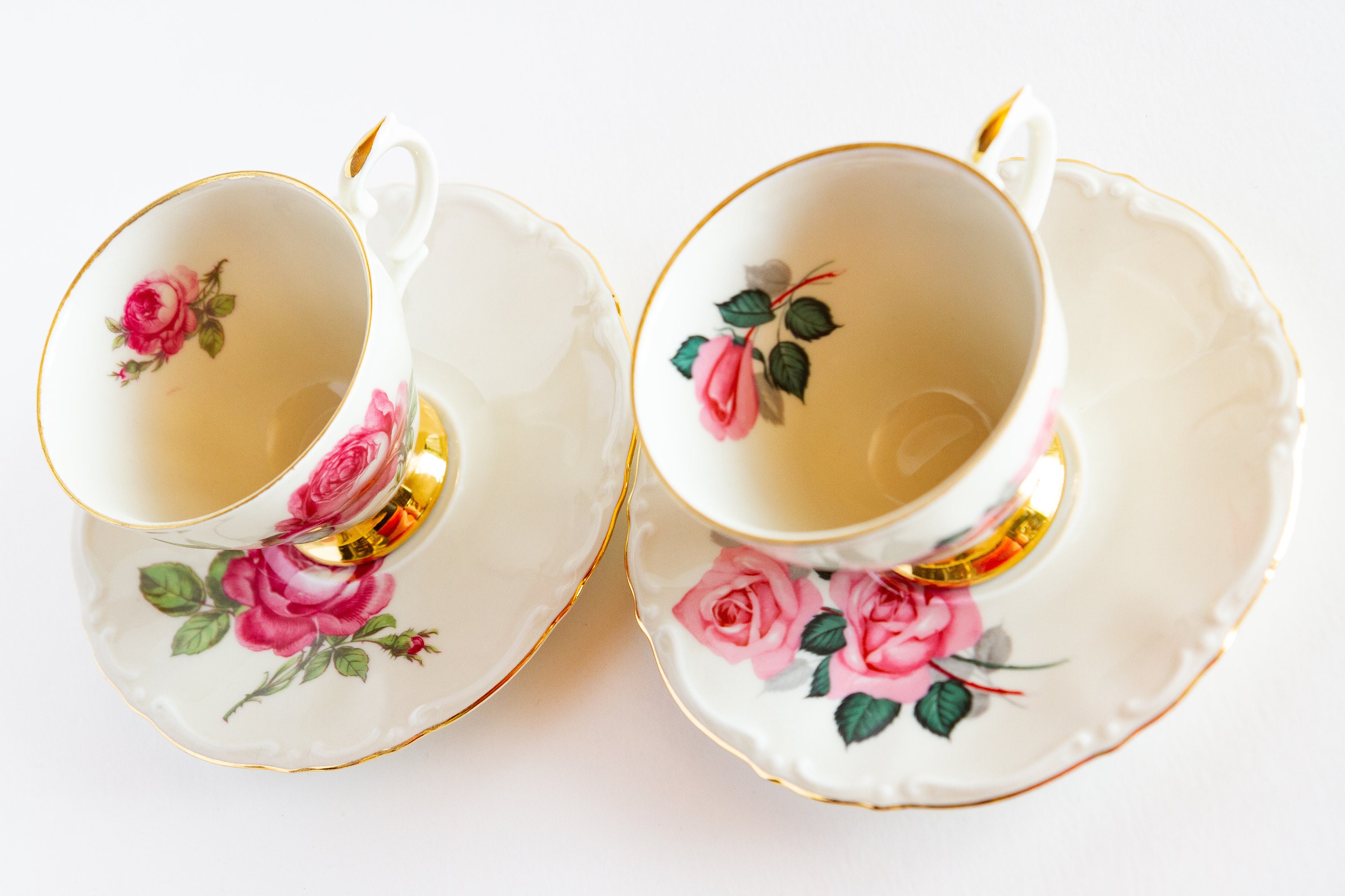 Kronester Bavaria Roses Cups and Saucers, Pink Rose, Red Rose, German ...