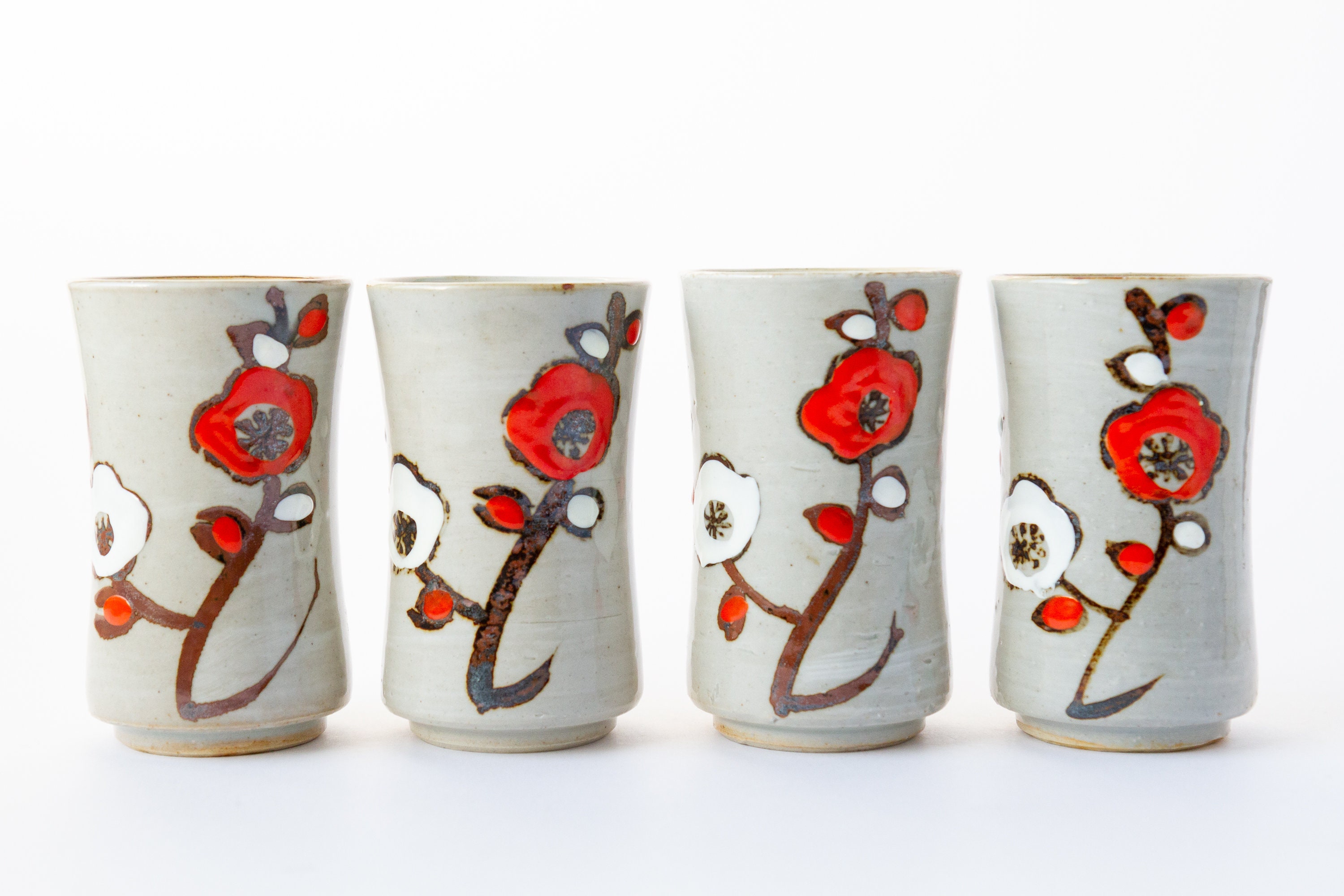 Handmade Pottery Jug and Cups, Grey Ceramic Carafe Set, Four Small Cups ...