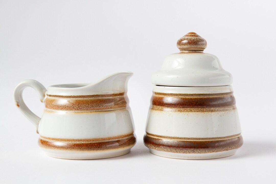 Vintage German Gerz Pottery Sugar Bowl and Creamer, Stoneware Milk Jug ...