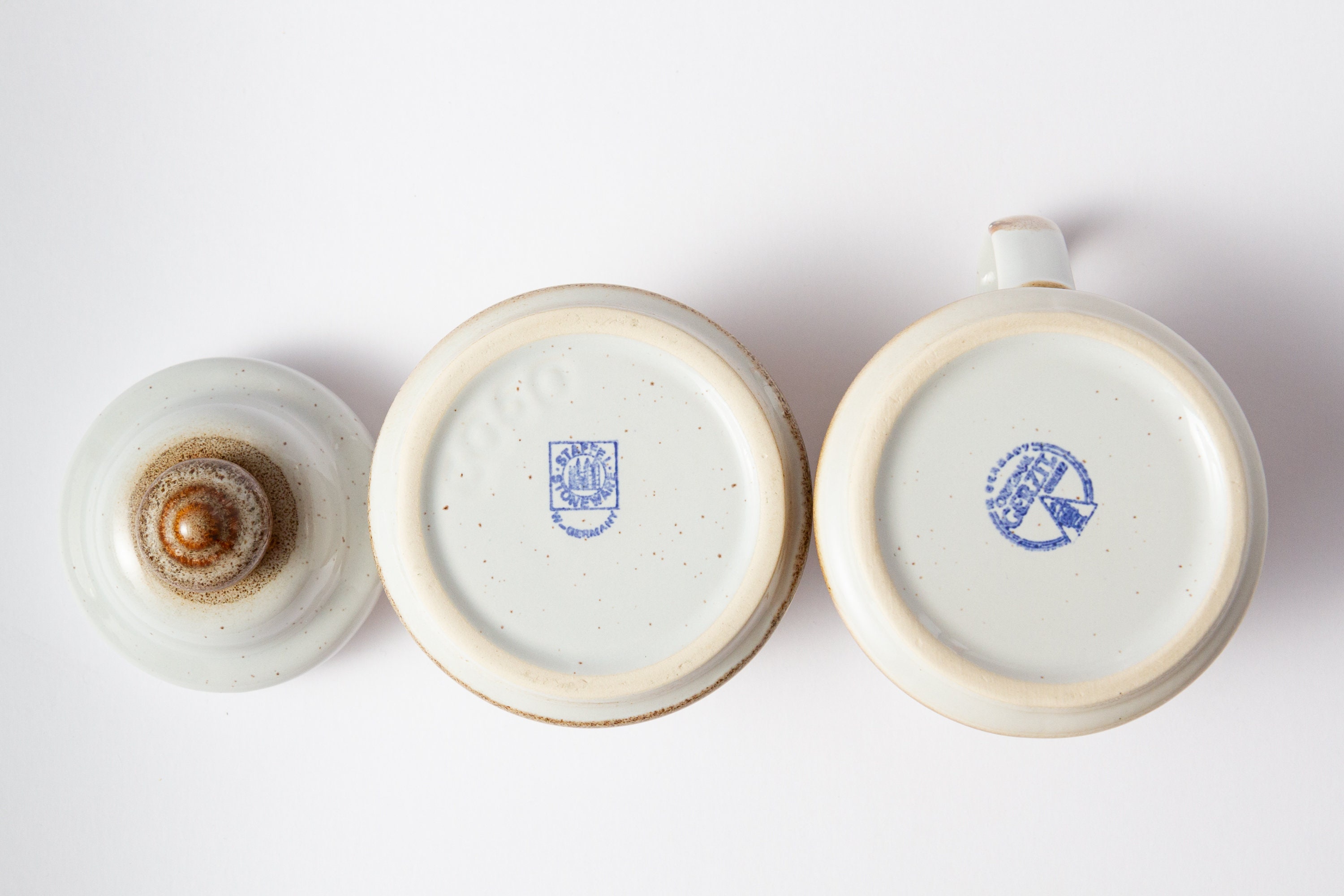 Vintage German Gerz Pottery Sugar Bowl and Creamer, Stoneware Milk Jug ...