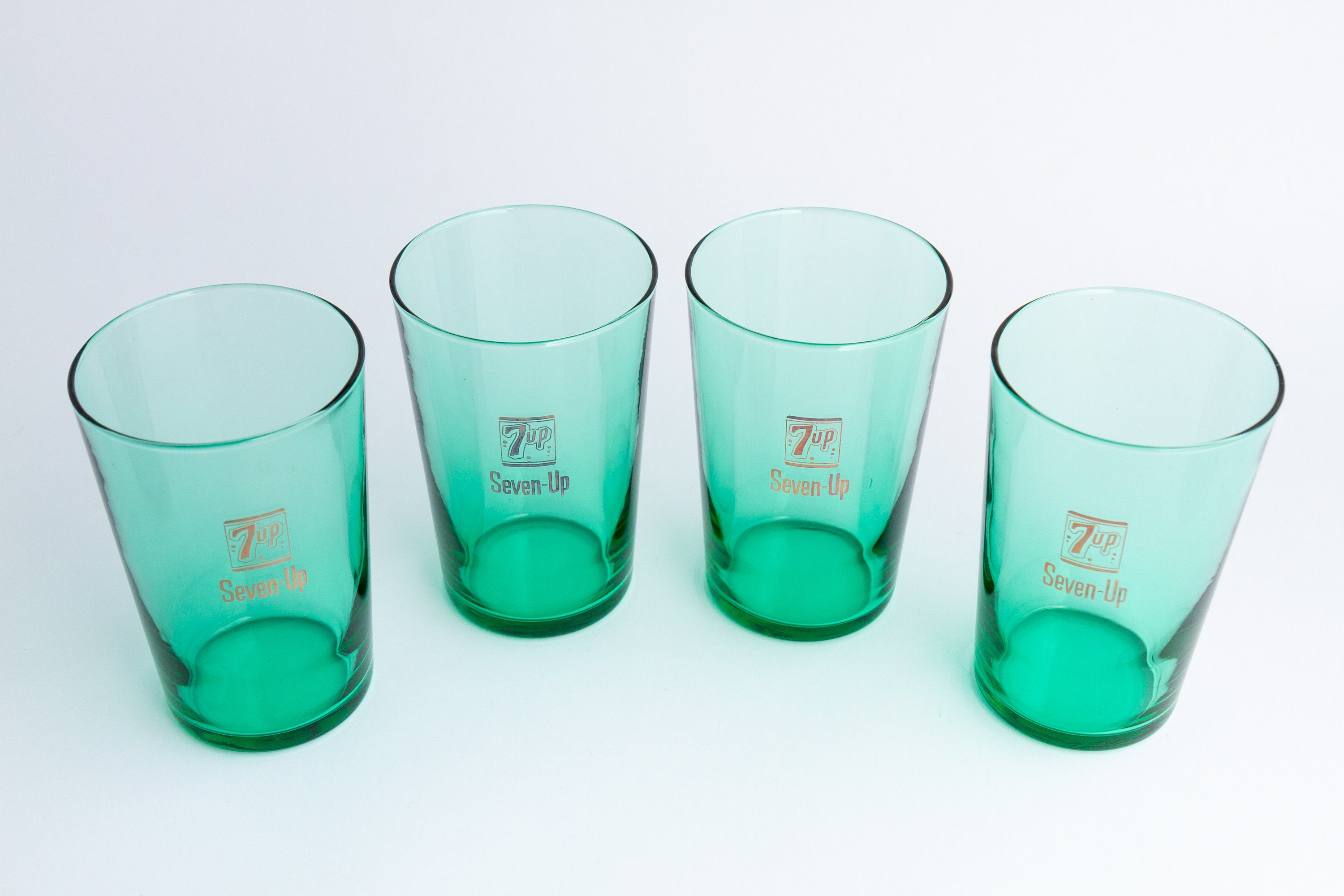 Set of Four Rare Green 7up Glasses, Arcoroc Glasses, Soft Drinks Glass ...
