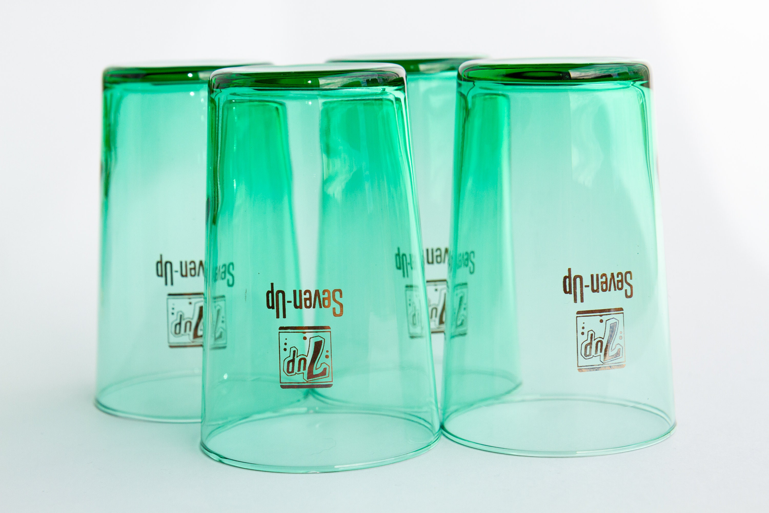 Set of Four Rare Green 7up Glasses, Arcoroc Glasses, Soft Drinks Glass ...