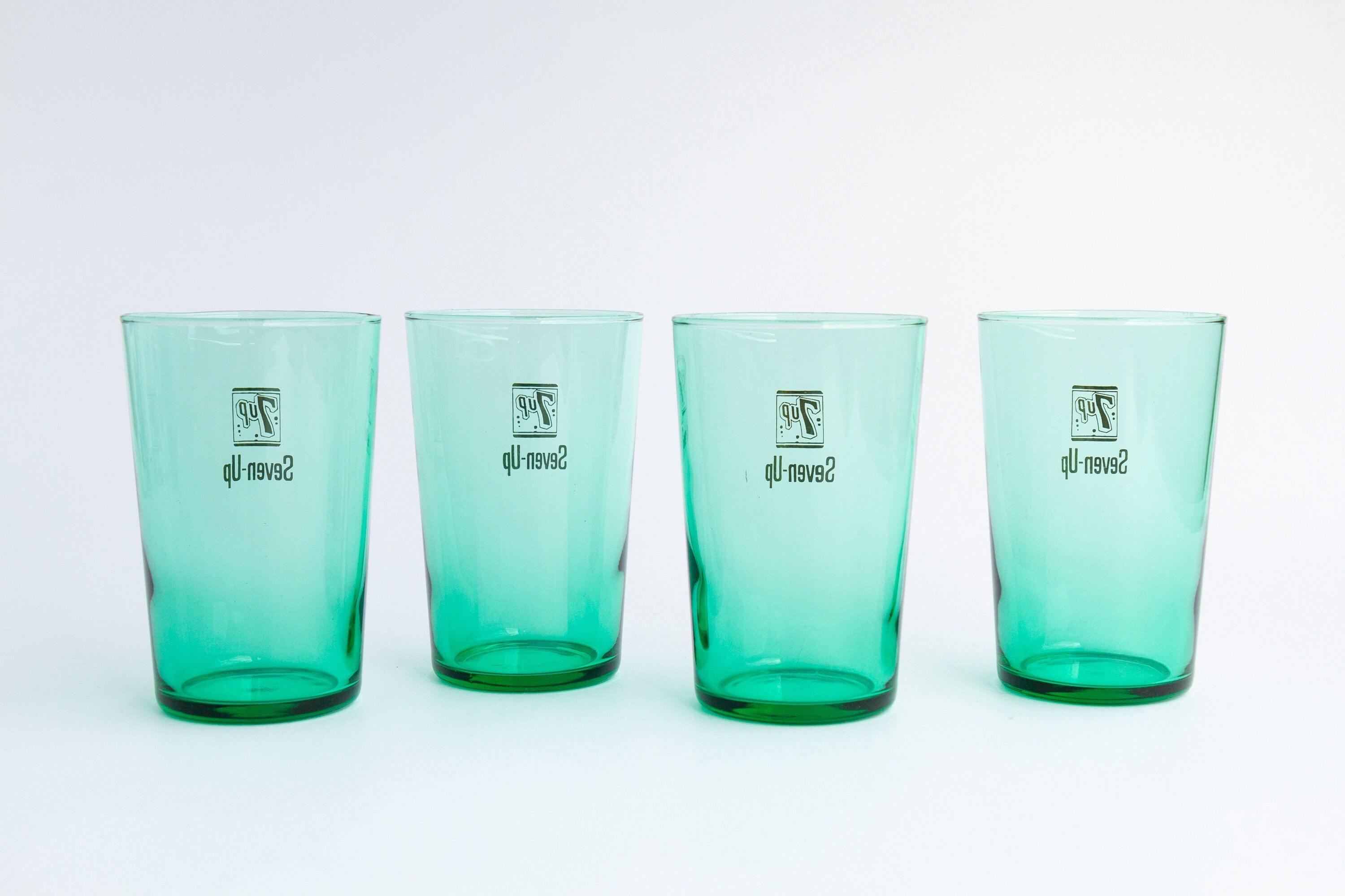 Set of Four Rare Green 7up Glasses, Arcoroc Glasses, Soft Drinks Glass ...