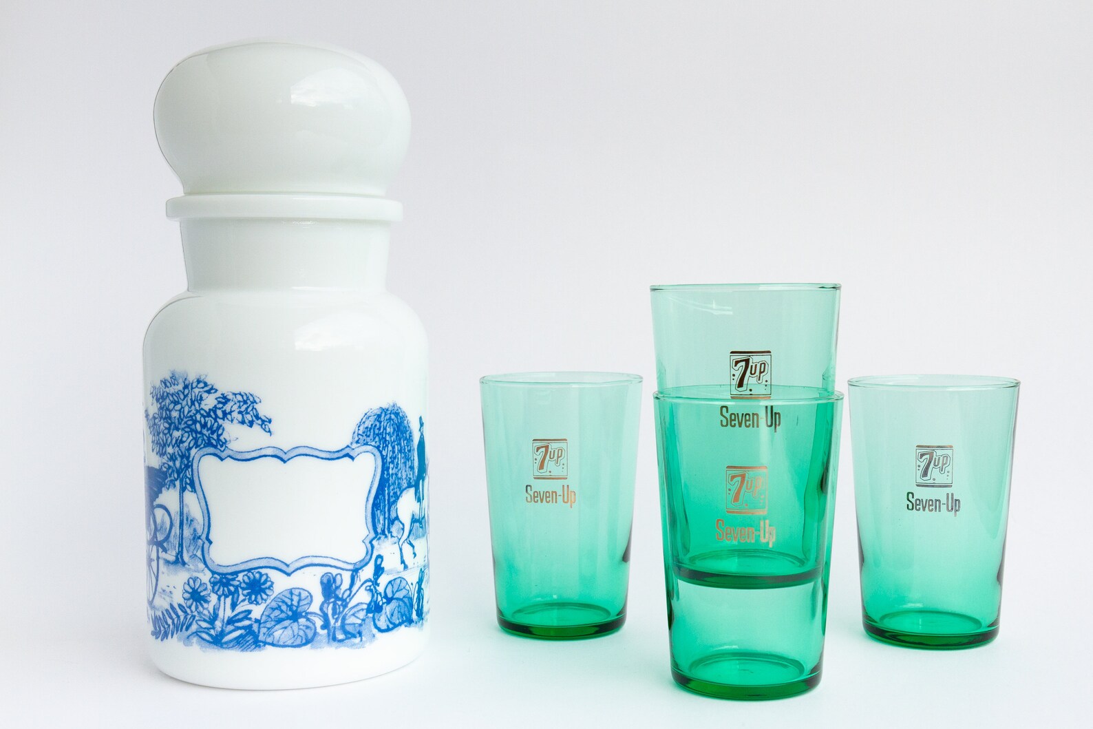 Set of Four Rare Green 7up Glasses, Arcoroc Glasses, Soft Drinks Glass ...