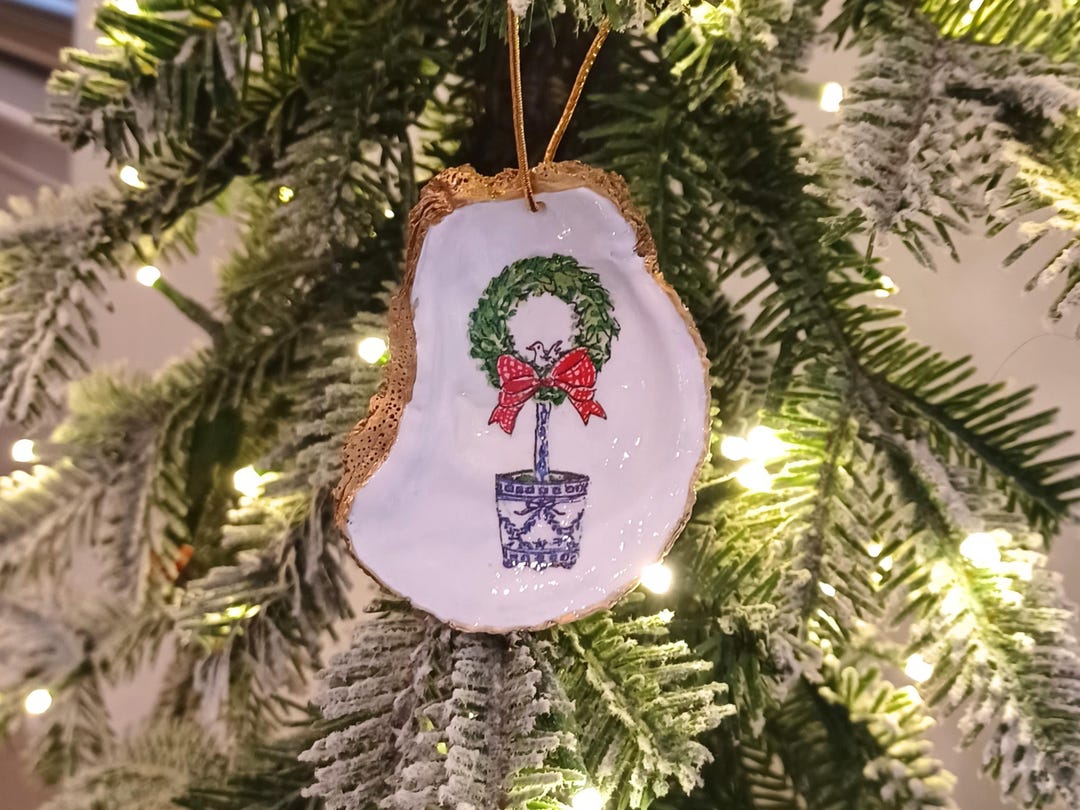 Partridge in a Wreath Topiary Christmas Tree Oyster Shell Ornament ...