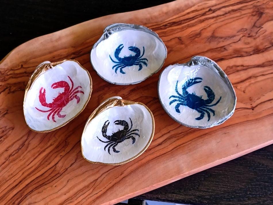 Florida Clam Shell Trinket Dish With Crab - Coastal Beach Wedding ...