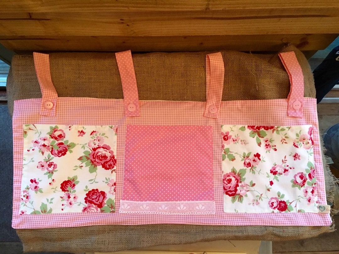 Handmade Pink Gingham Baby Cot Tidy: Floral Book Holder - Etsy