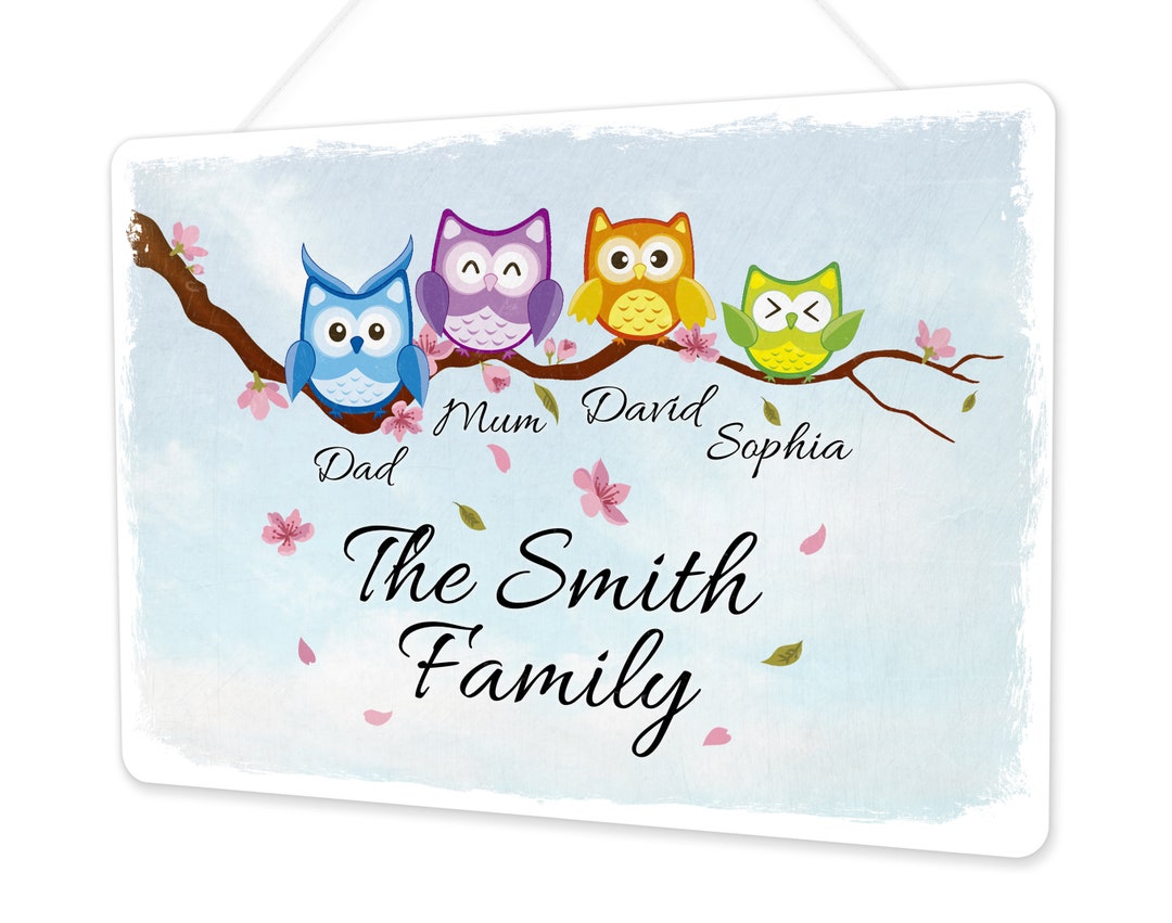 Owl Family Tree Print Personalised Mum Dad Love Characters Plaque Sign ...
