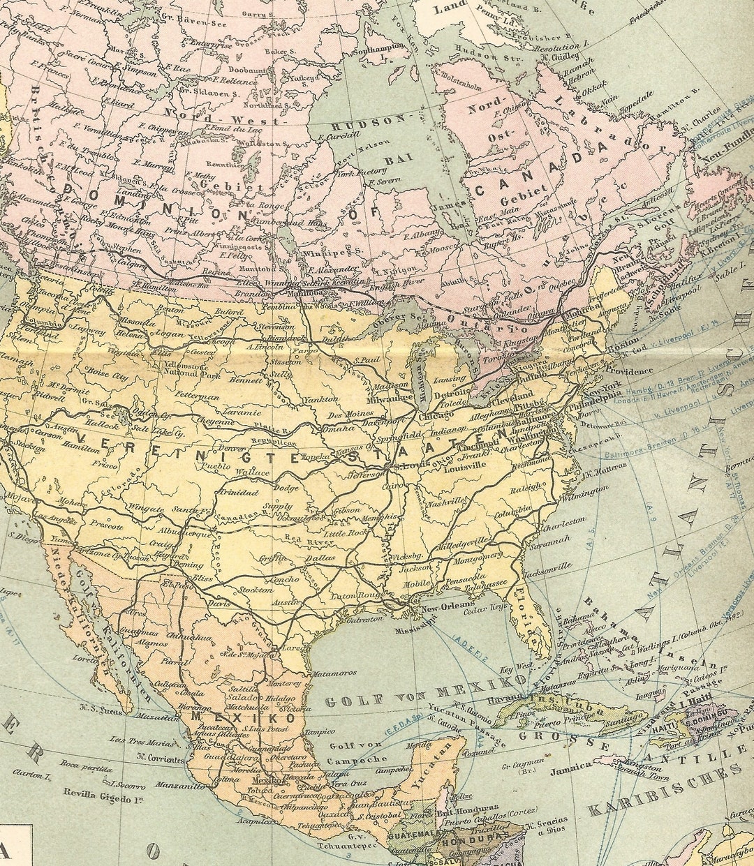 1885 Political Map of North America Original Antique Color Lithograph ...