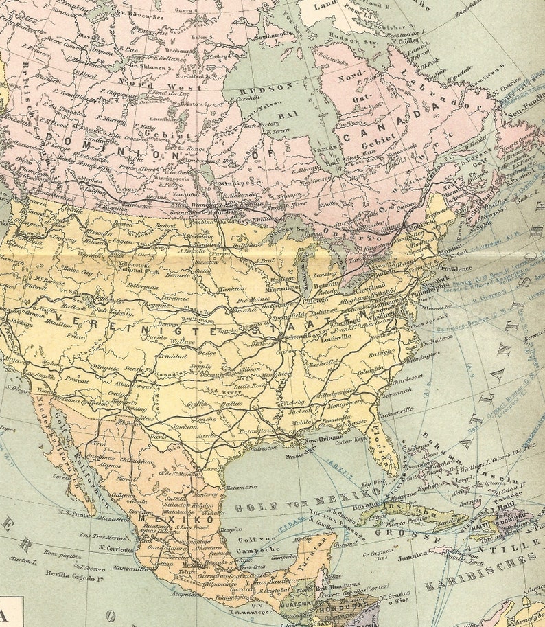 1885 Political Map of North America Original Antique Color - Etsy Hong Kong