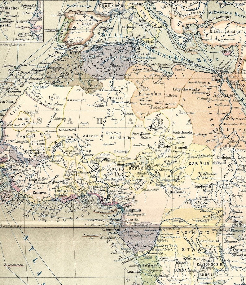 1885 Political Map of Africa Antique Color Lithograph Print - Etsy