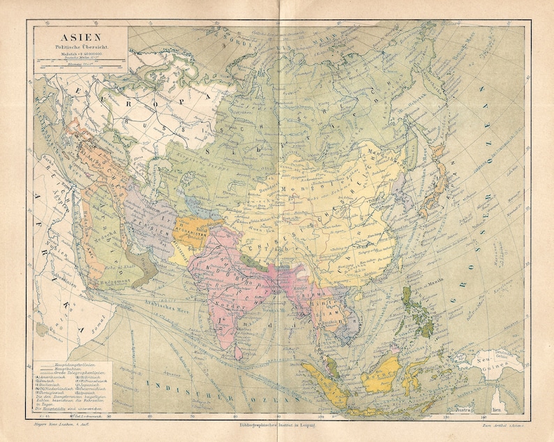 1885 Political Map of Asia Original Antique Color Lithograph - Etsy
