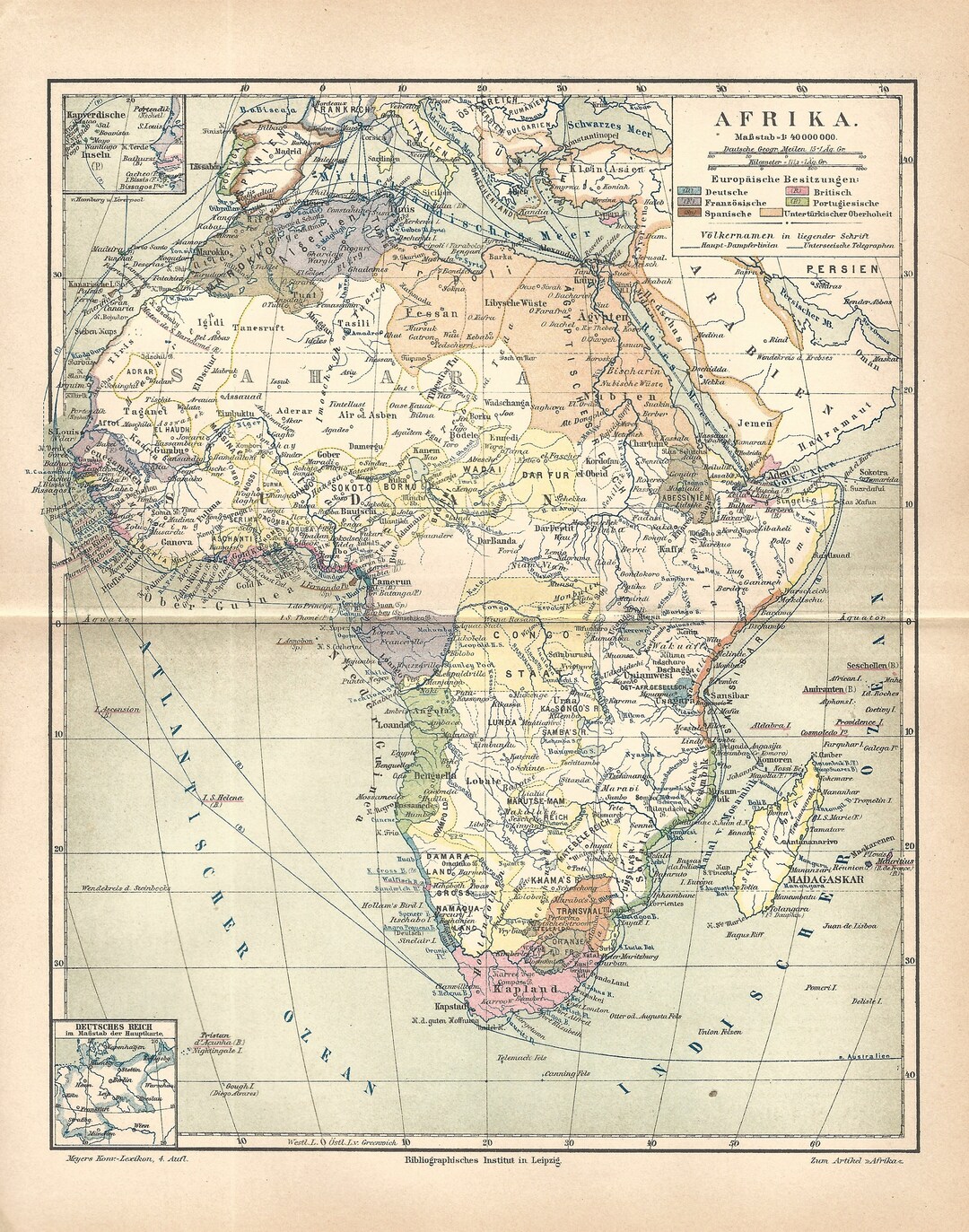 1885 Political Map of Africa Antique Color Lithograph Print - Etsy