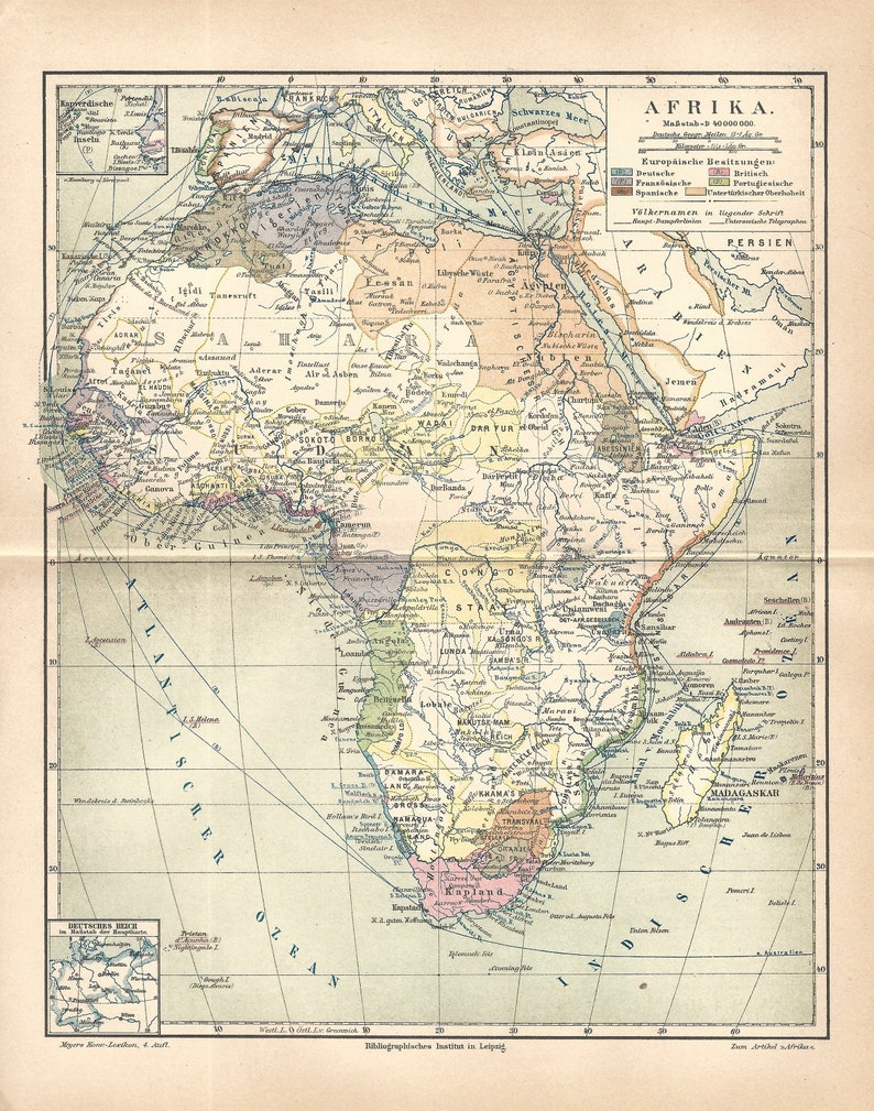 1885 Political Map of Africa Antique Color Lithograph Print - Etsy